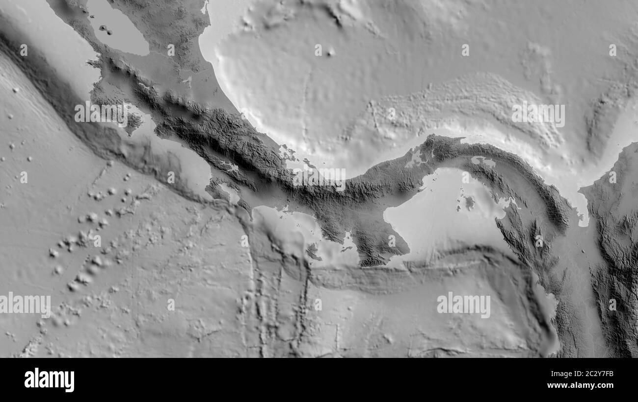 Grayscale map of the area around the Panama tectonic plate. 3D ...