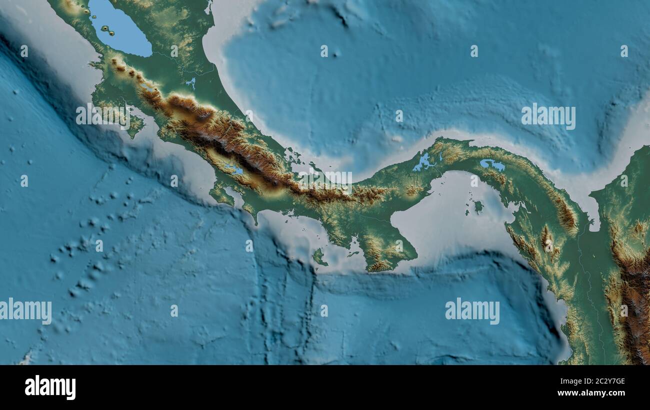 Relief map of the area around the Panama tectonic plate. 3D rendering ...