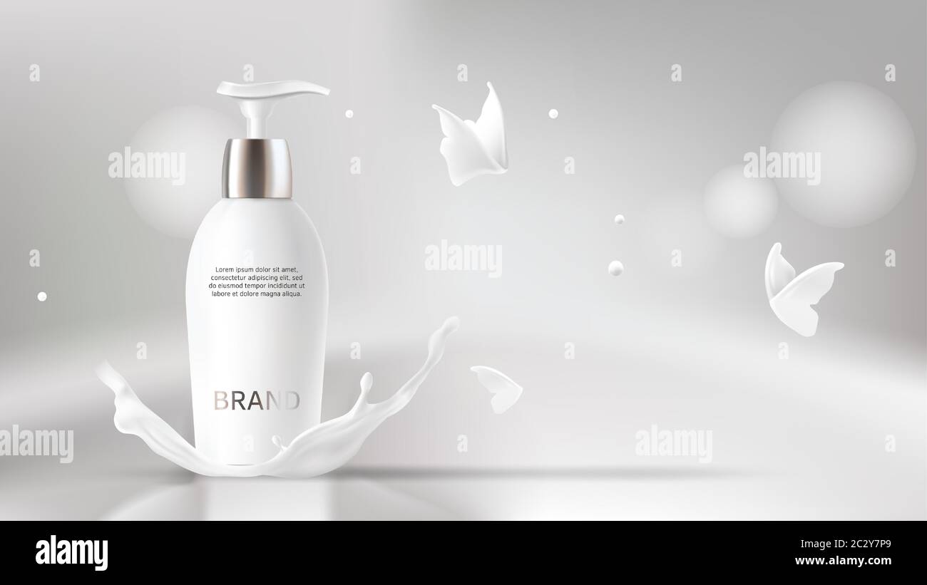 Milk cosmetics realistic vector blurred background. Skin care cosmetic ...
