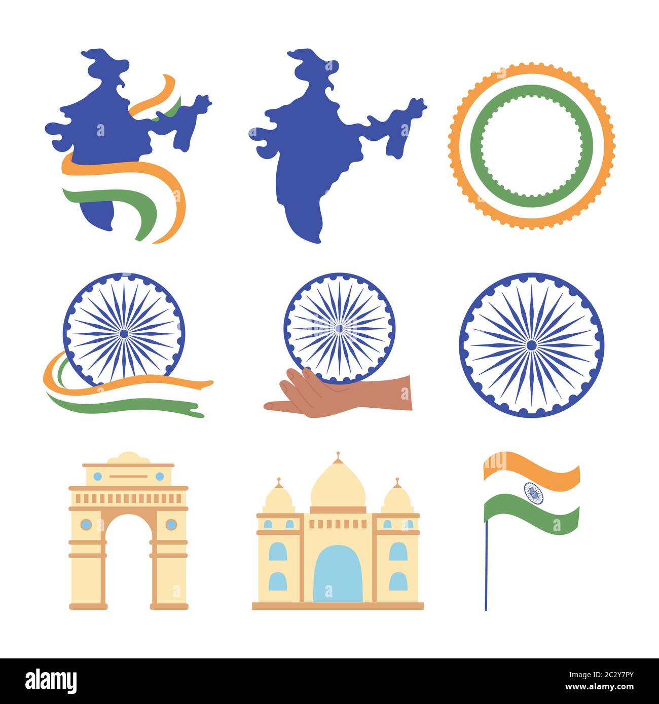 happy independence day india, map flag landmark famous monuments wheel ...