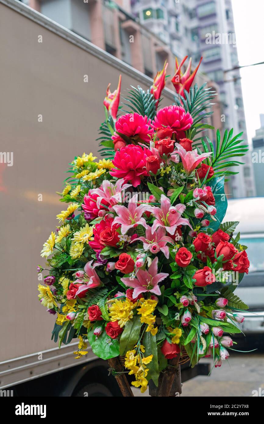 Realistic Bouquet of Artificial Colourful Flowers Decor Stock Photo - Alamy