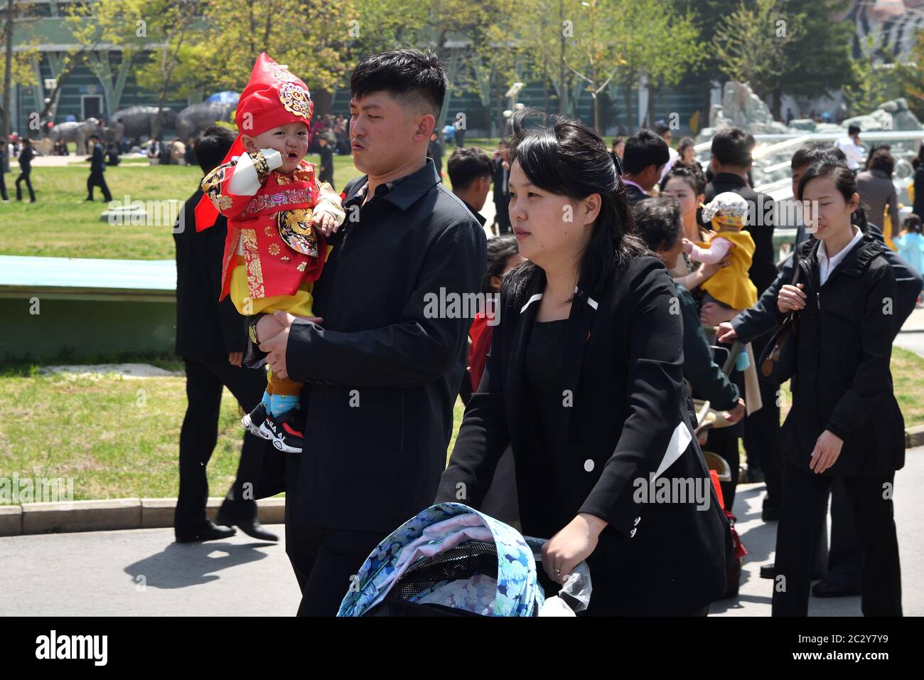 Pyongyang, North Korea - May 1, 2019: Local people walking in the ...