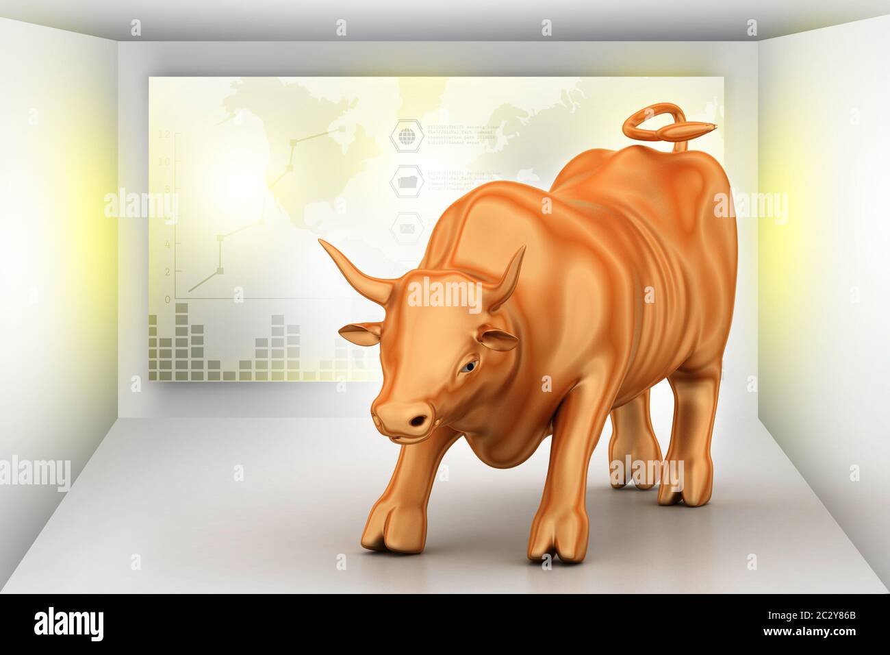 Rising golden business bull in color background Stock Photo - Alamy