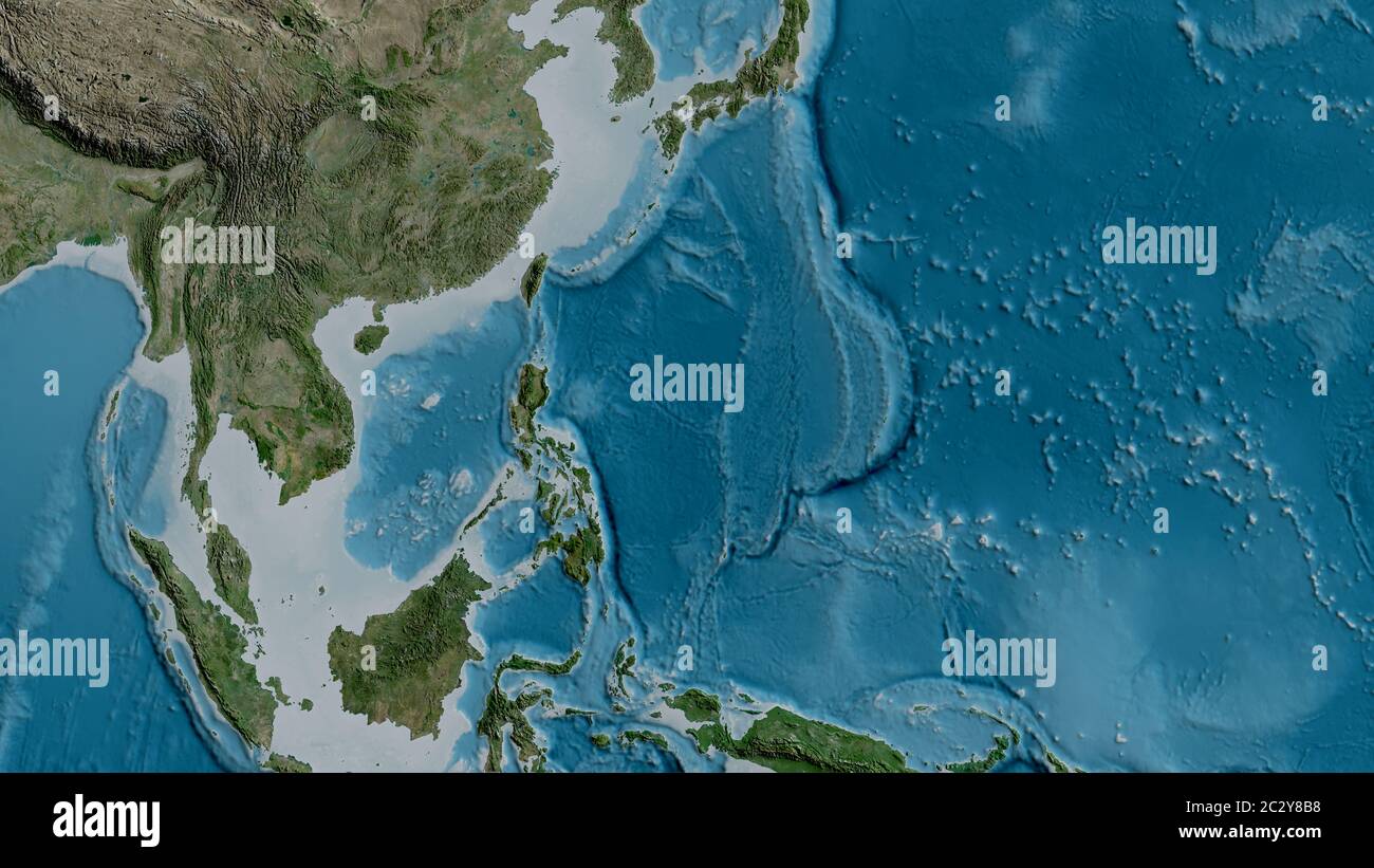 Satellite map of the area around the Philippine Sea tectonic plate. 3D ...