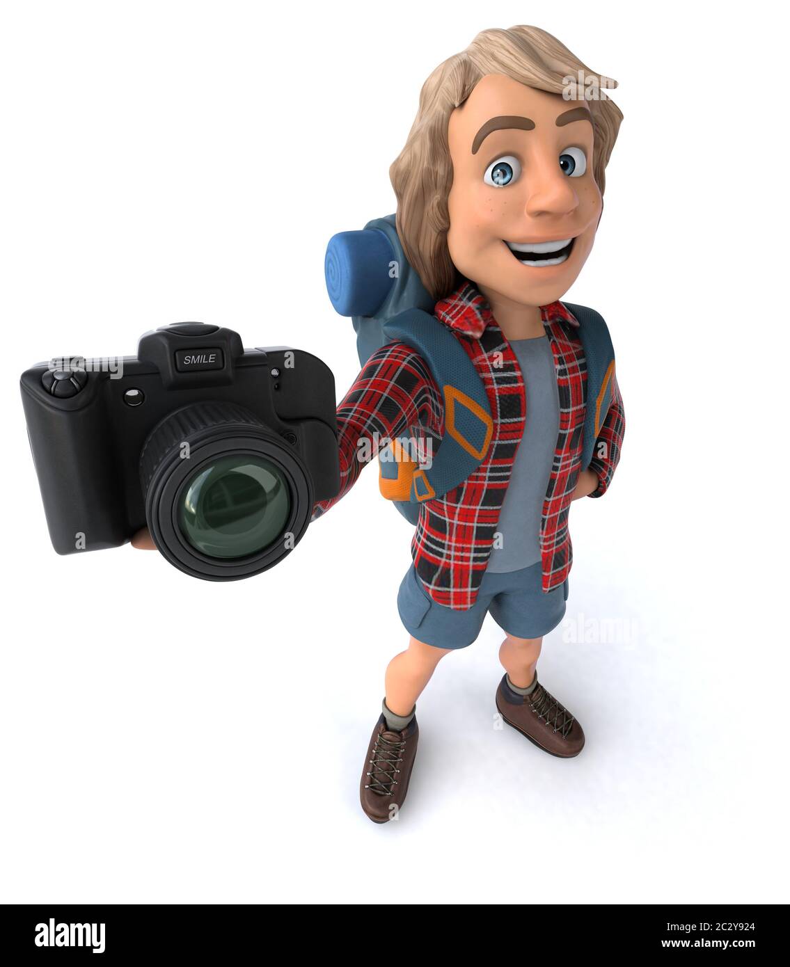 Fun backpacker cartoon guy Stock Photo - Alamy