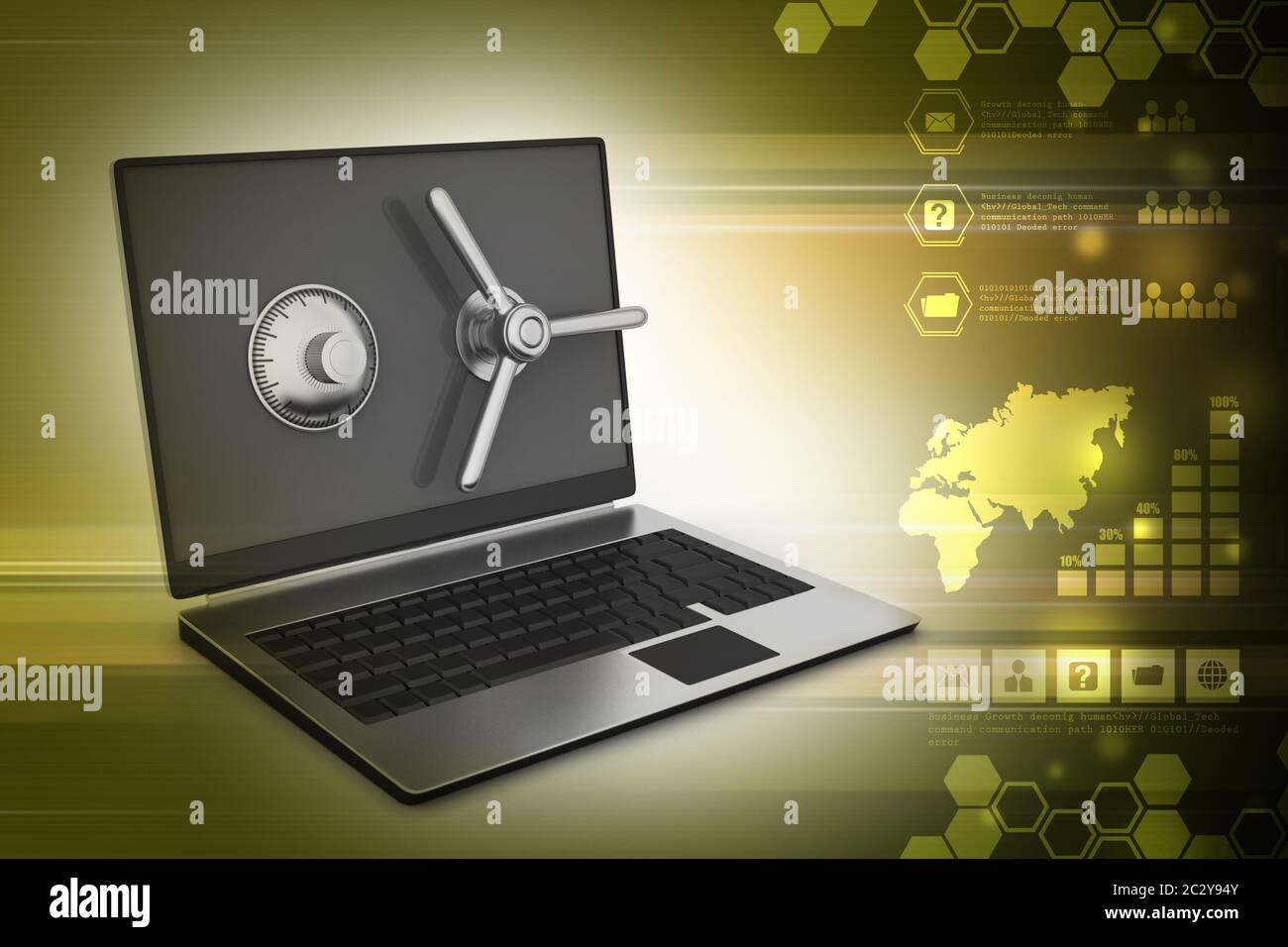 Laptop computer with lock for protection in color background Stock ...
