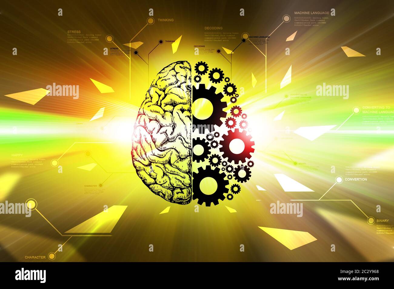 Brain and gear wheels in color back ground Stock Photo - Alamy