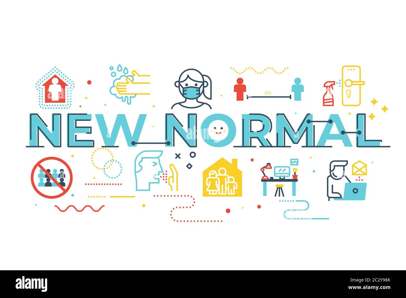 New normal word lettering illustration with icons for web banner, flyer ...