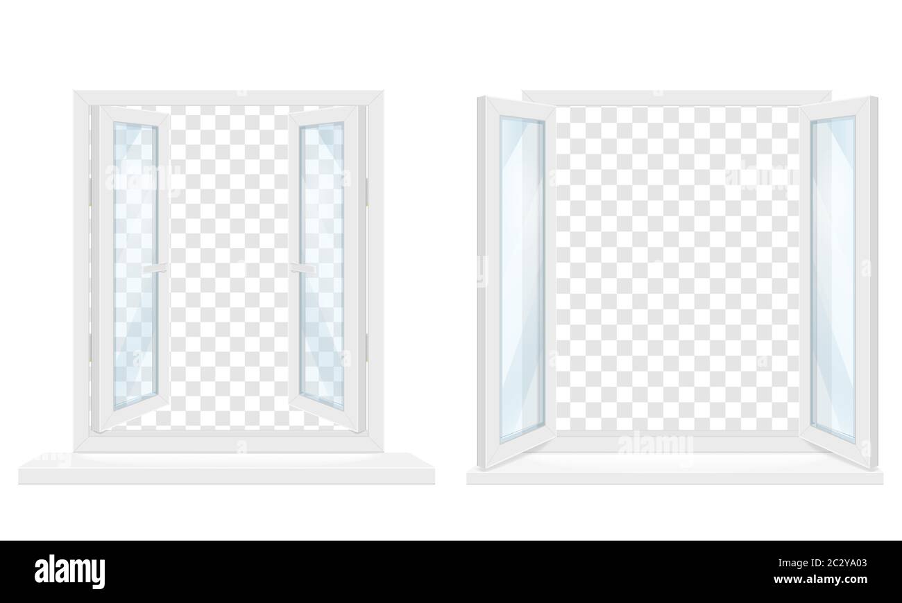 white transparent plastic window with window sill vector illustration ...
