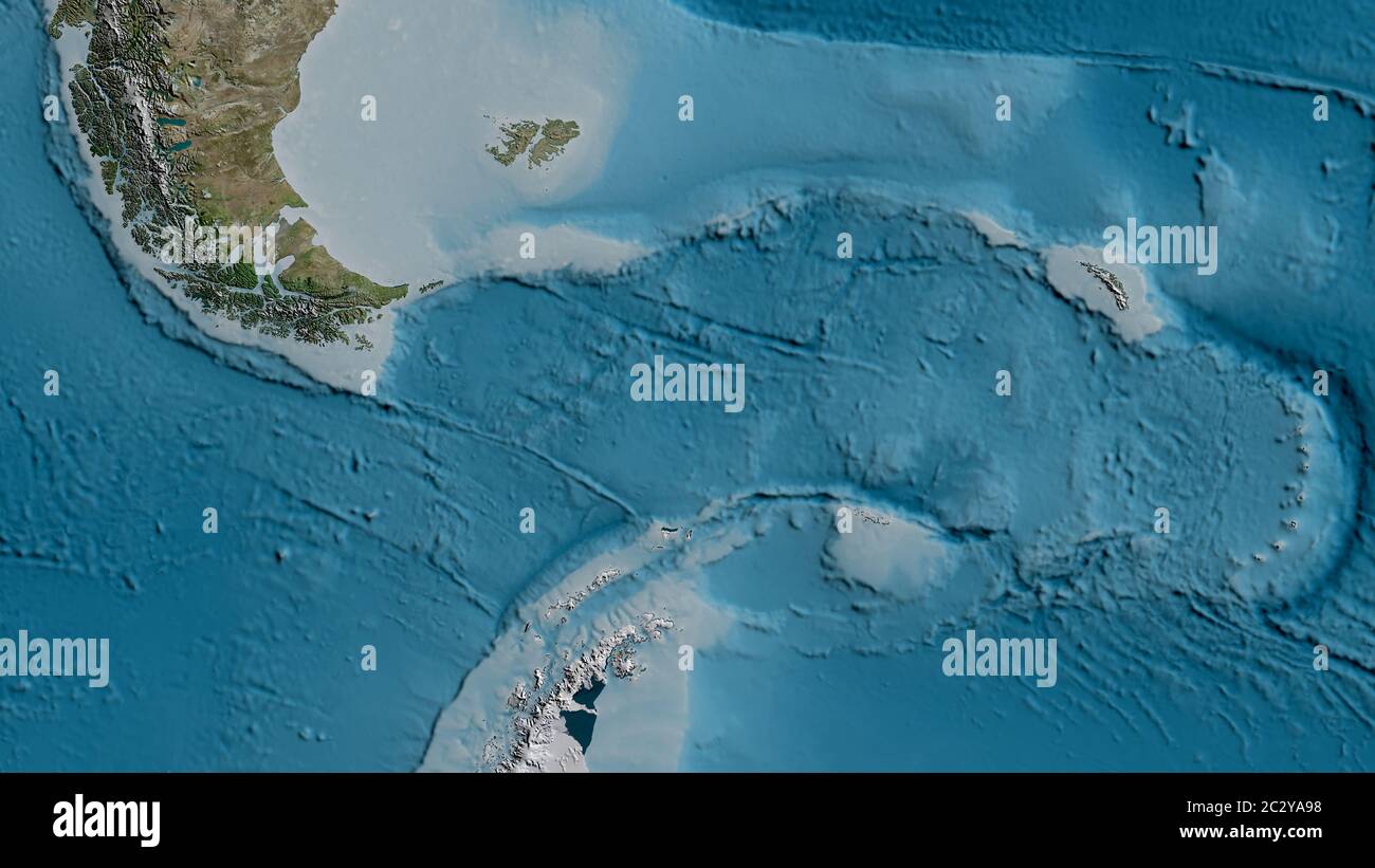 Satellite map of the area around the Scotia tectonic plate. 3D ...