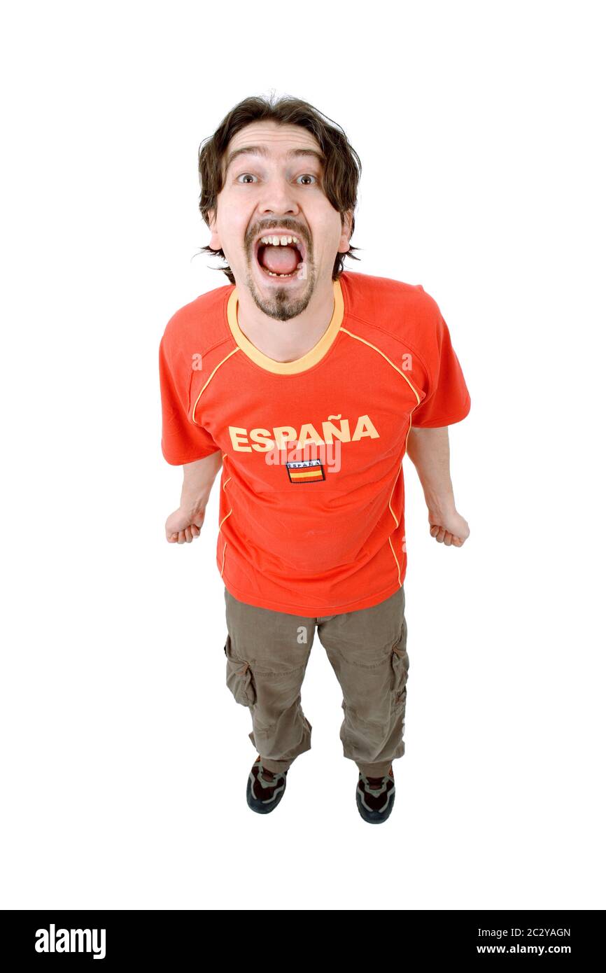 happy spanish man supporter, isolated on white Stock Photo - Alamy