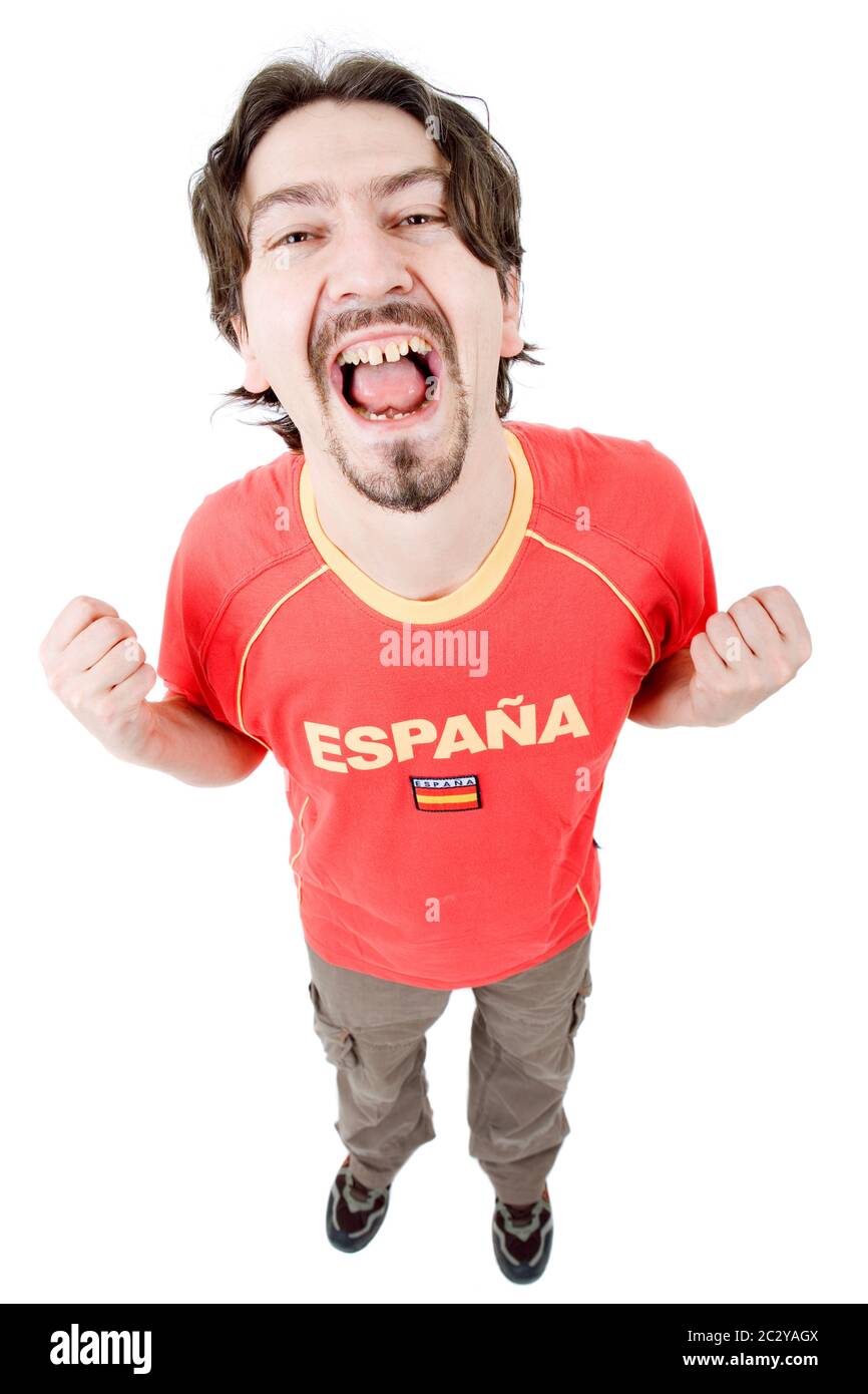 happy spanish man supporter, isolated on white Stock Photo - Alamy