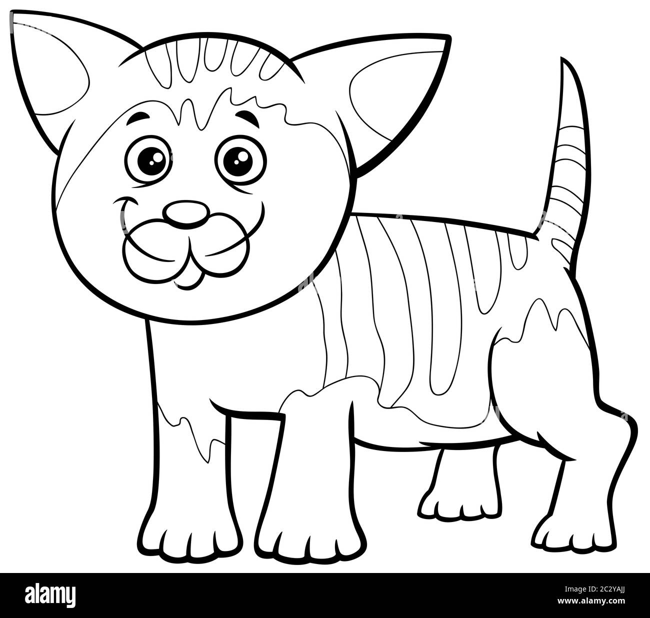 spotted kitten cartoon character coloring book page Stock Photo - Alamy