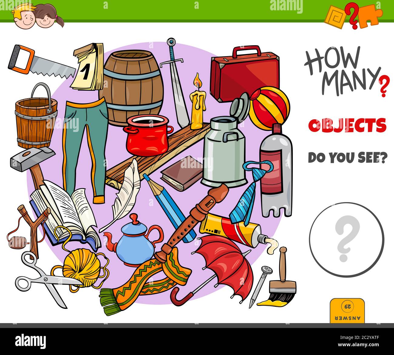 how many objects educational task for children Stock Photo - Alamy
