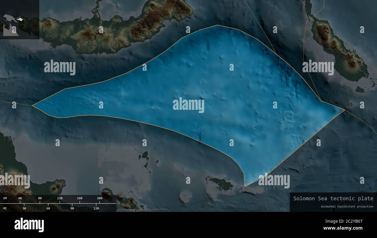 Solomon Sea plate shape outlined on a darkened and desaturated ...
