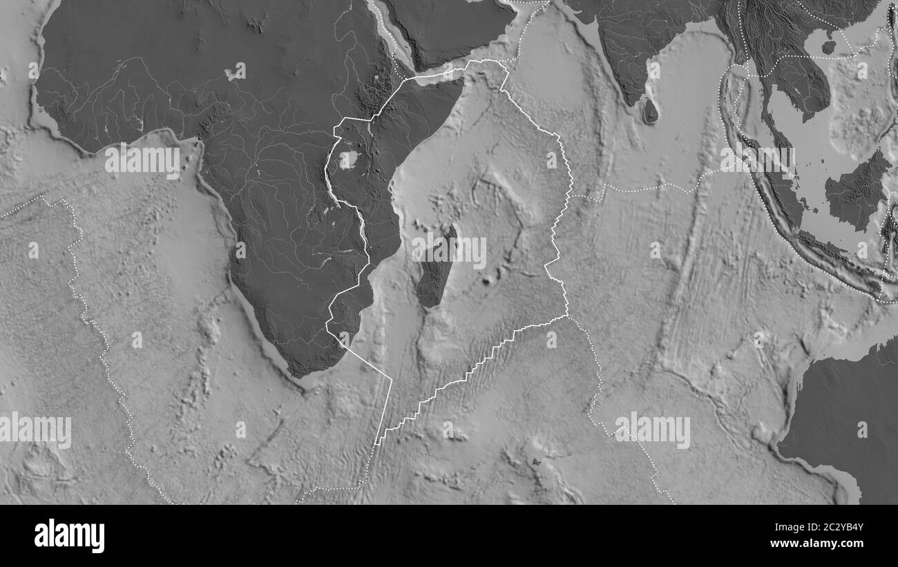 Outline of the Somalian tectonic plate with the borders of surrounding ...