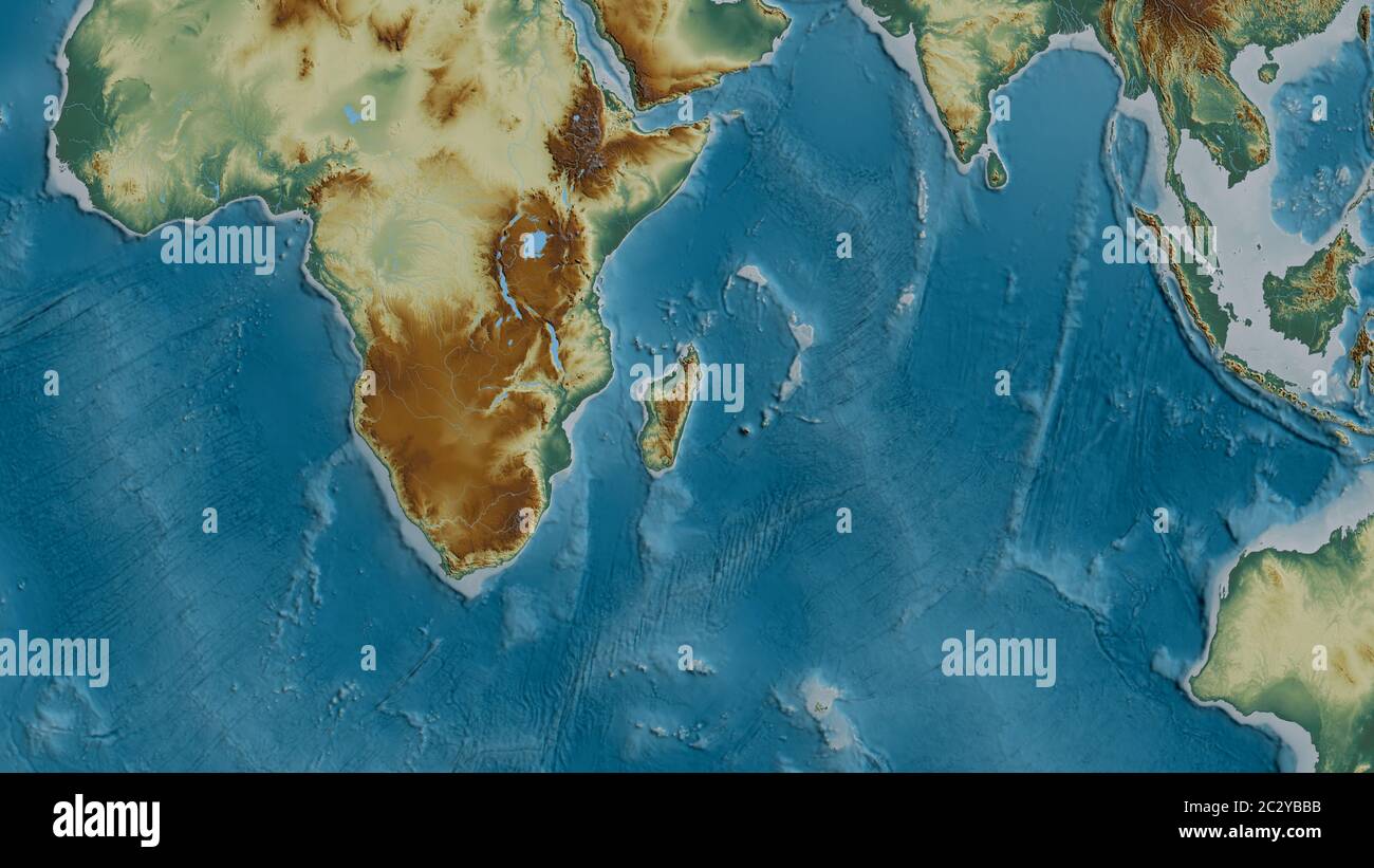Relief map of the area around the Somalian tectonic plate. 3D rendering ...