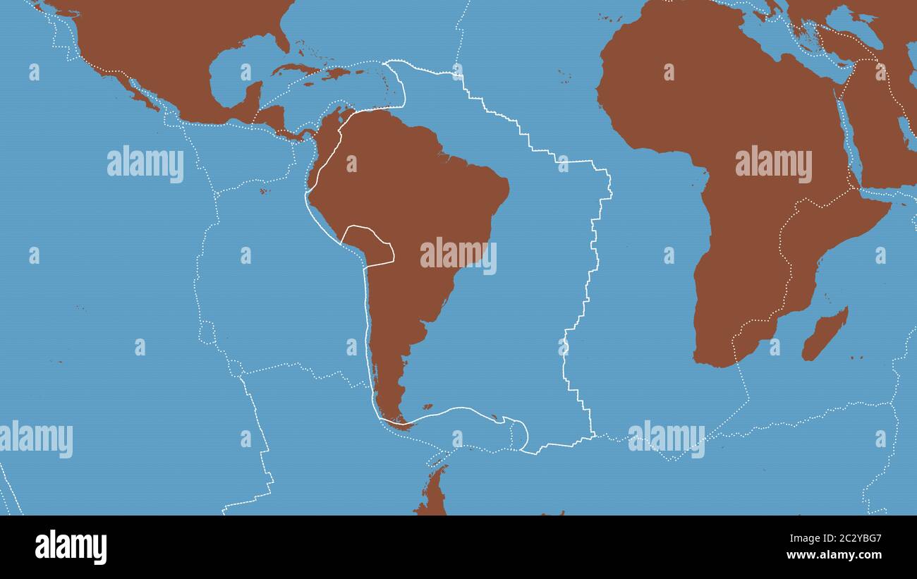 Outline of the South American tectonic plate with the borders of ...