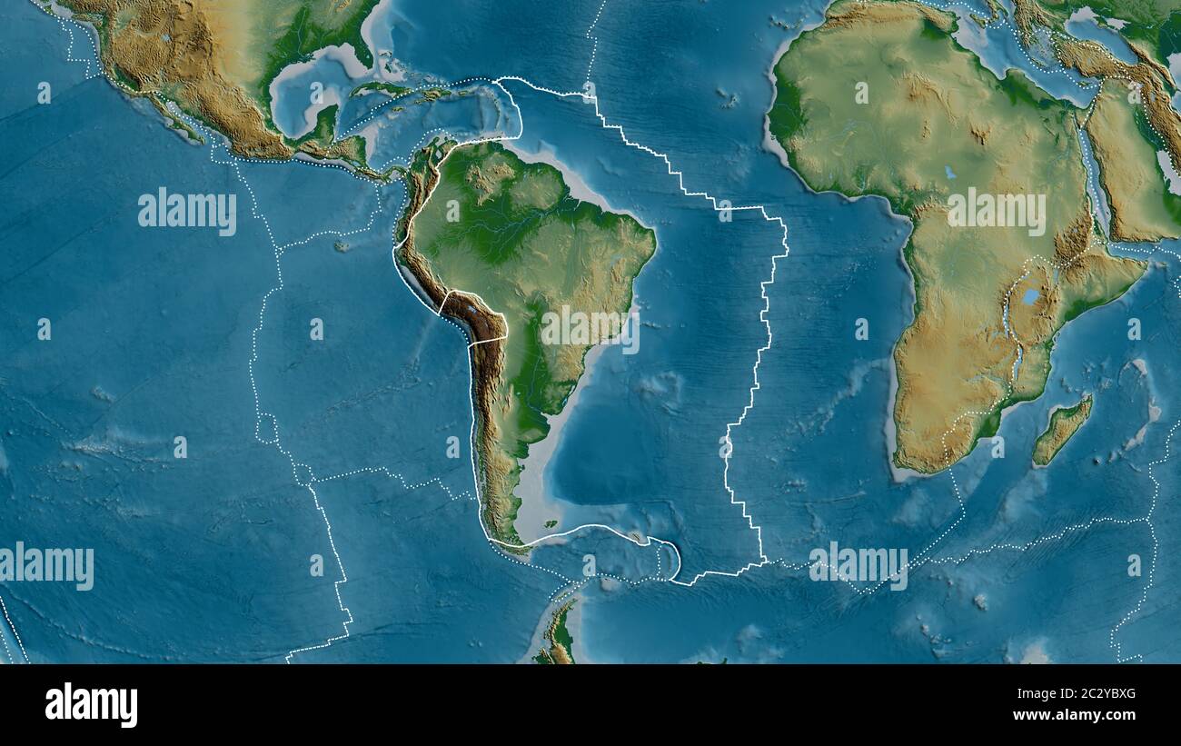 Outline of the South American tectonic plate with the borders of ...