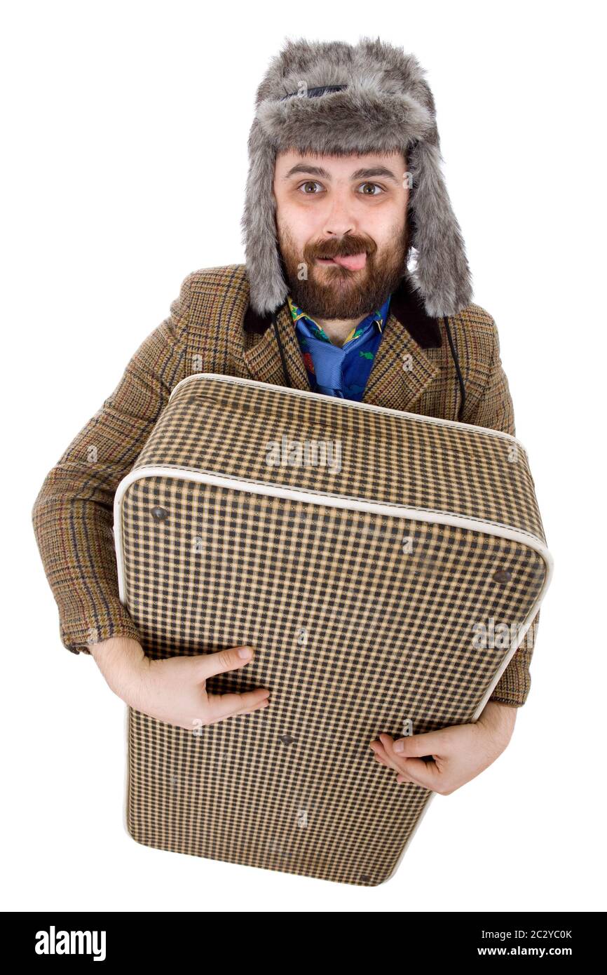 young silly man traveler, full body, isolated Stock Photo - Alamy