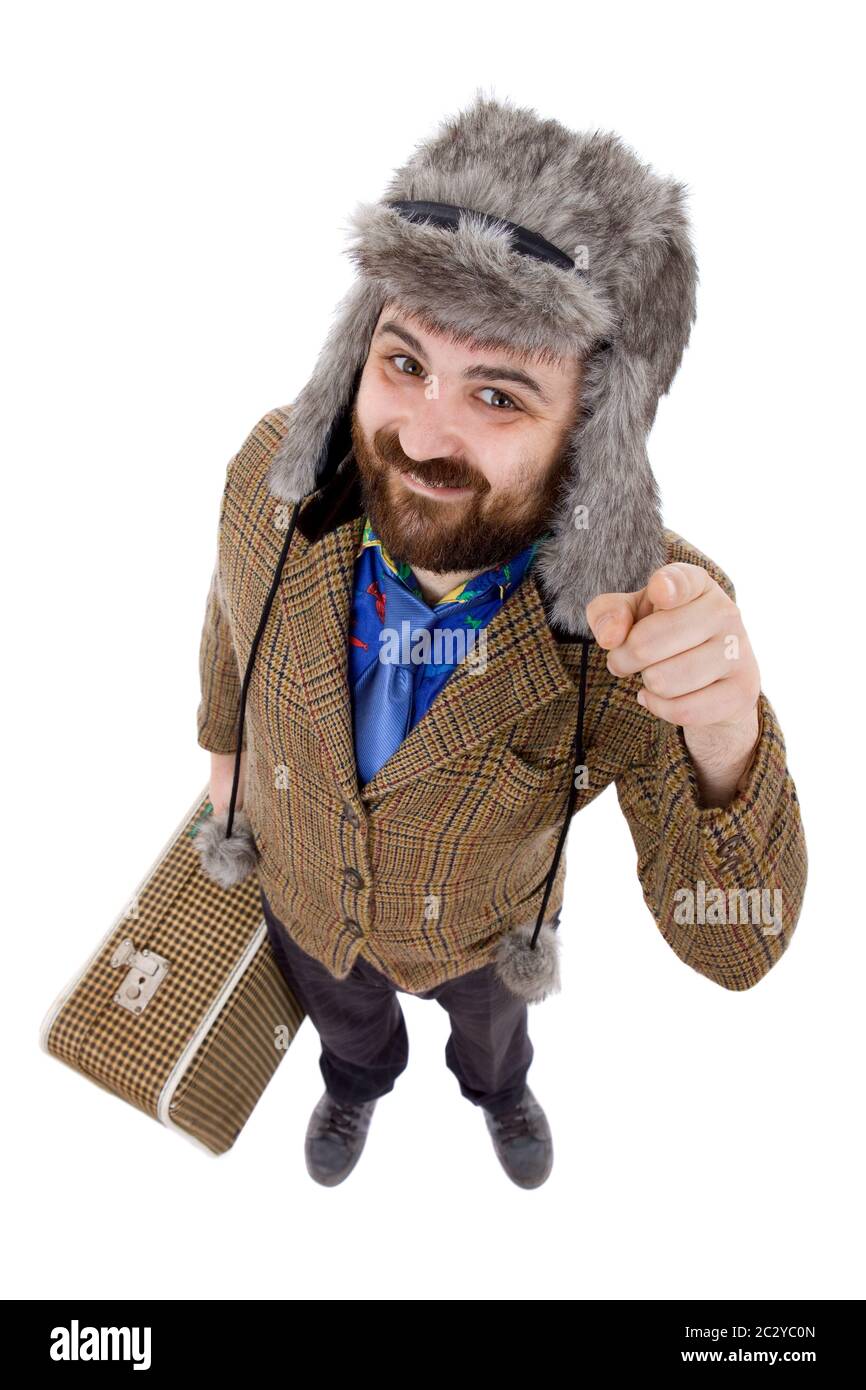 young silly man traveler, full body, isolated Stock Photo - Alamy