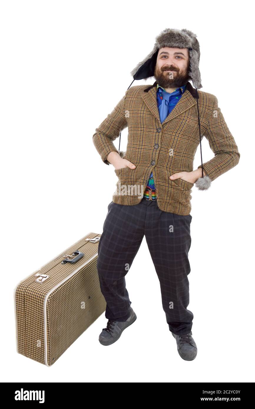 young silly man traveler, full body, isolated Stock Photo - Alamy