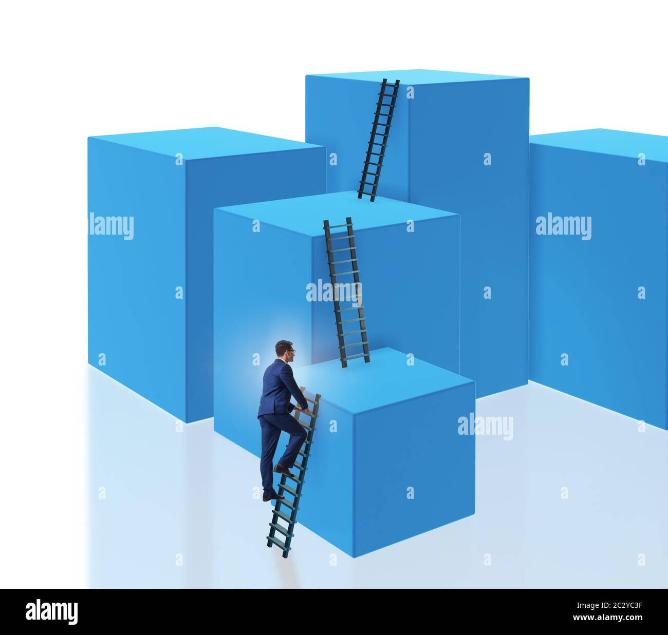 Businessman on top of block isolated on white Stock Photo - Alamy