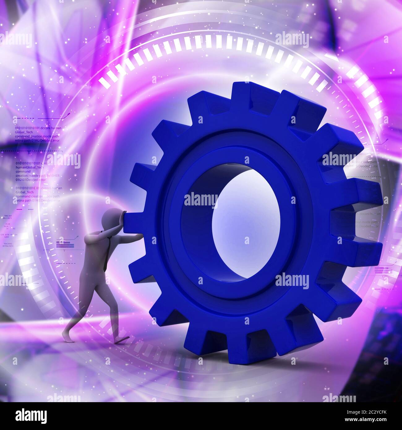 3d man pushing the gear Stock Photo - Alamy