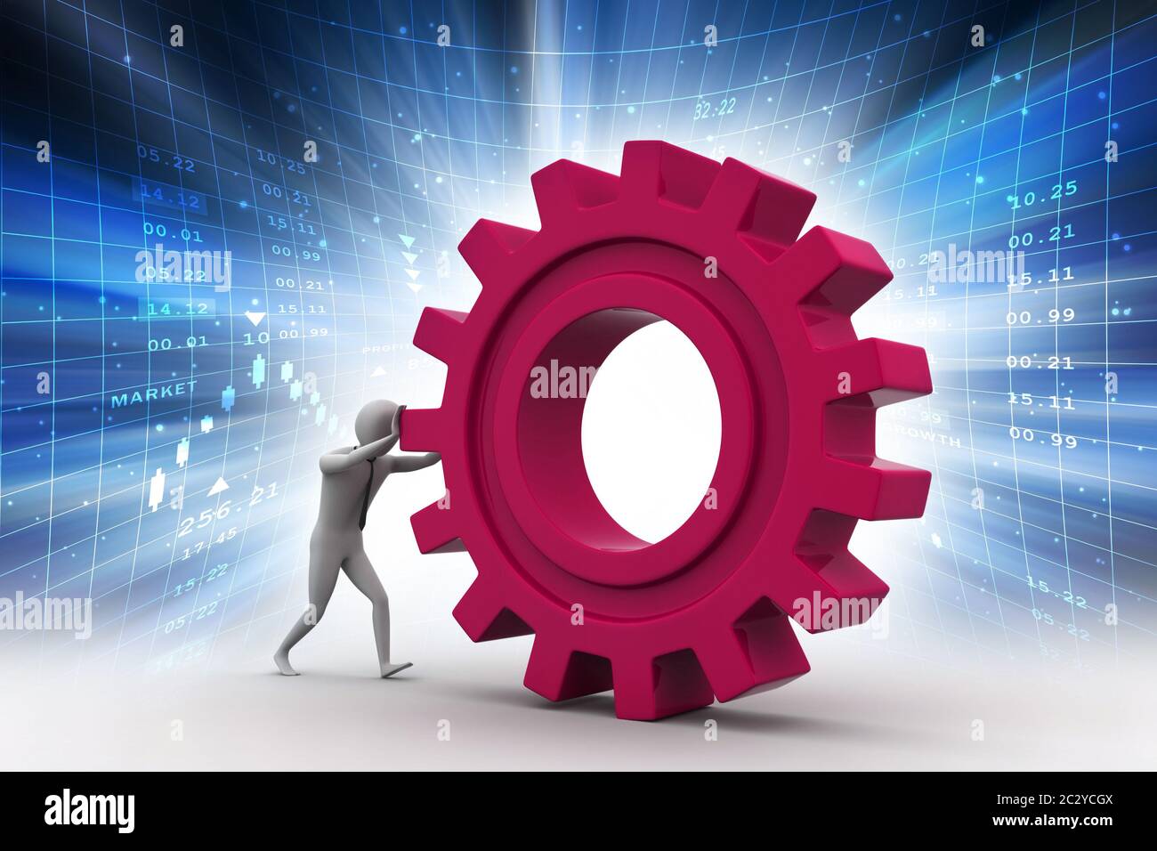 3d man pushing the gear Stock Photo - Alamy