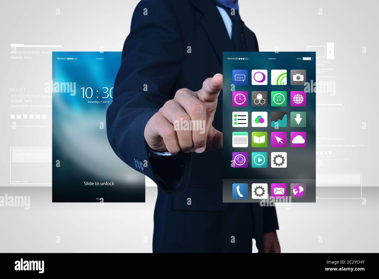 Man showing app icons Stock Photo - Alamy