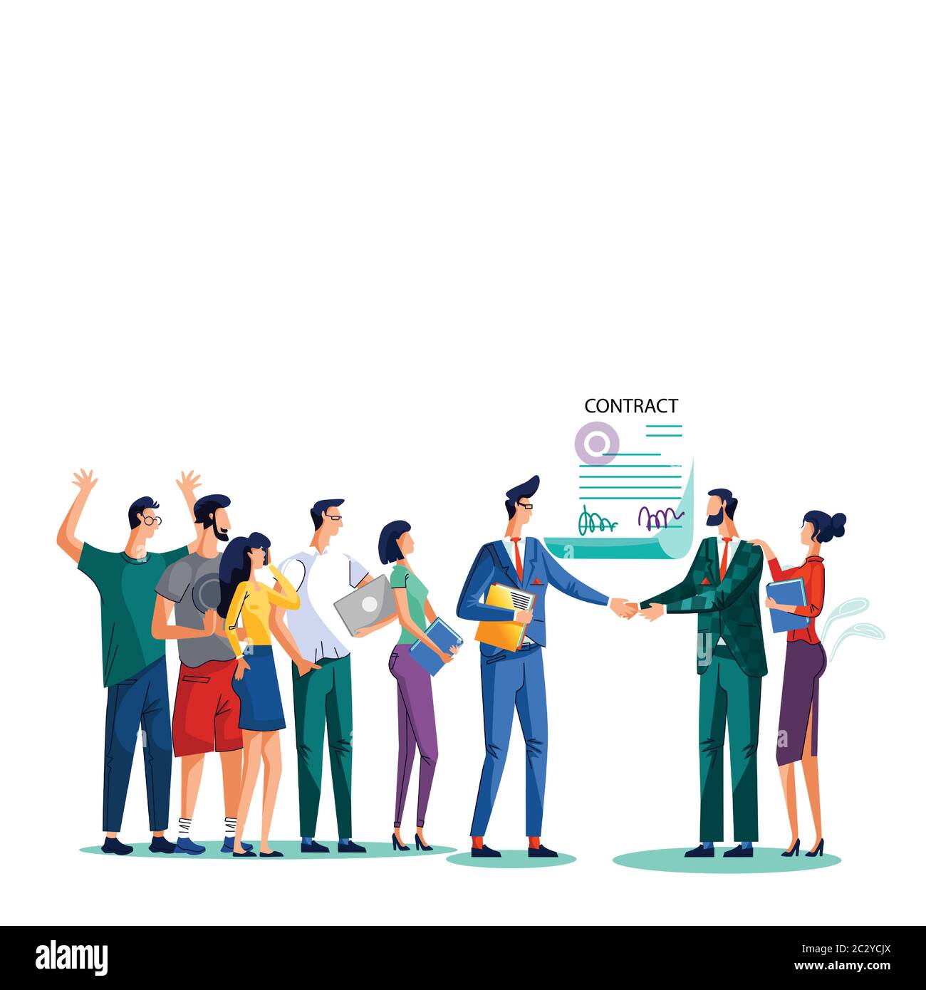 Contract conclusion and teamwork concept vector illustration. Satisfied ...