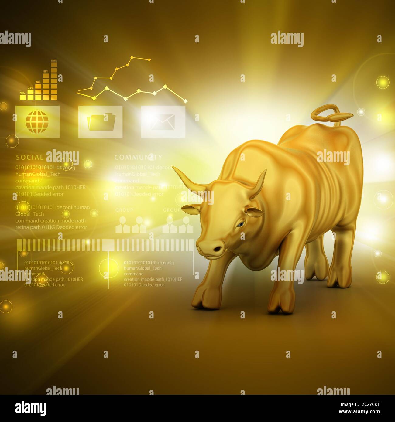 Rising golden business bull in color background Stock Photo - Alamy