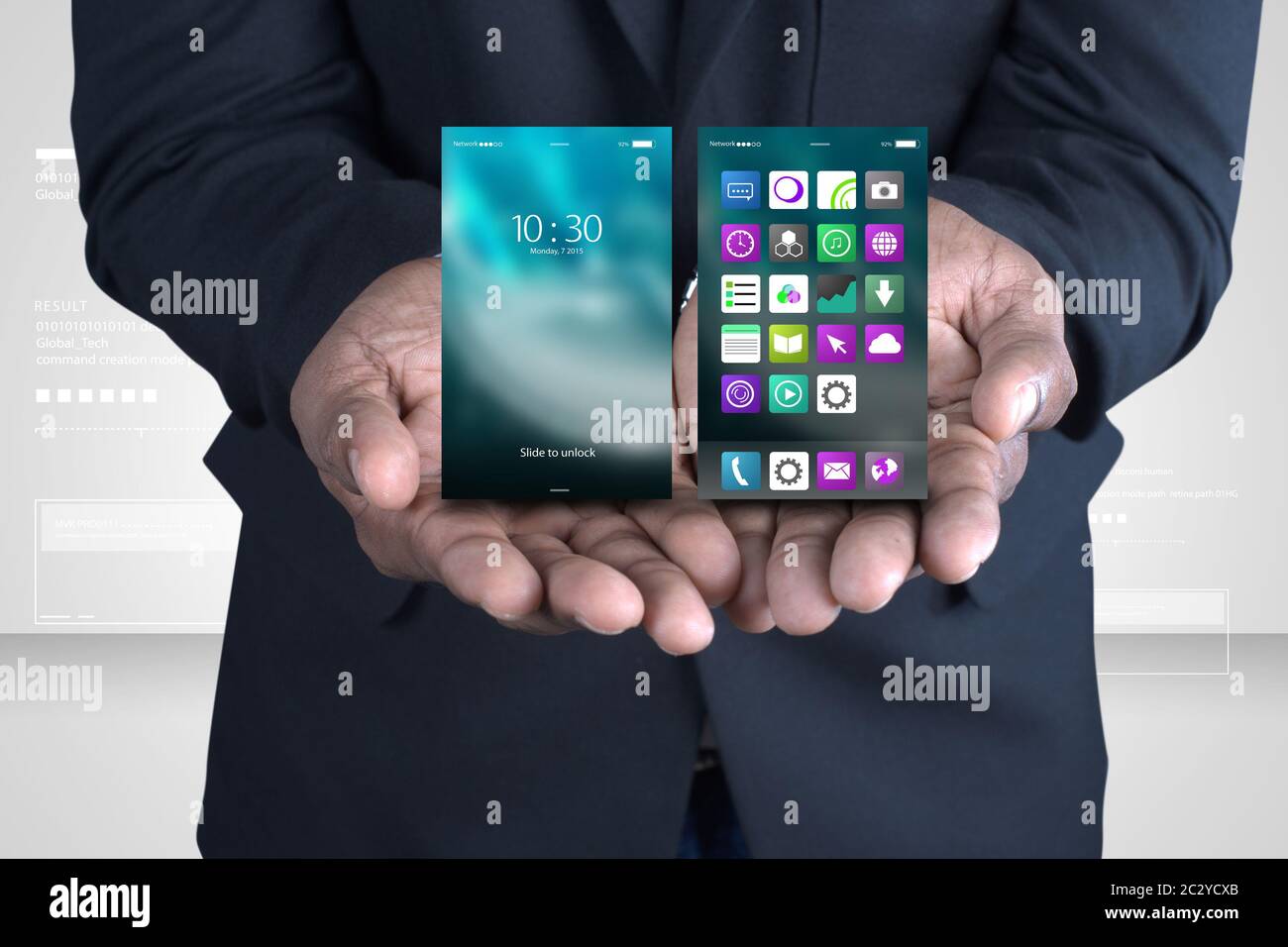 Man showing app icons Stock Photo - Alamy