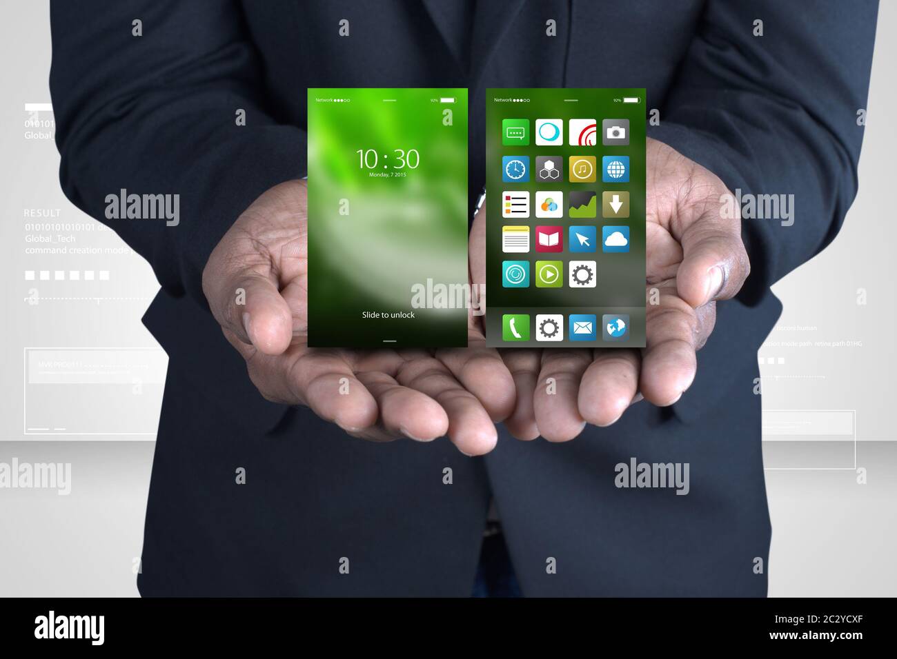 Man showing app icons Stock Photo - Alamy