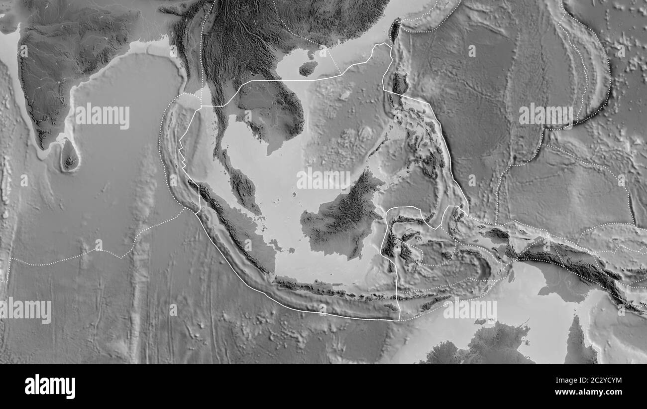 Outline of the Sunda tectonic plate with the borders of surrounding ...