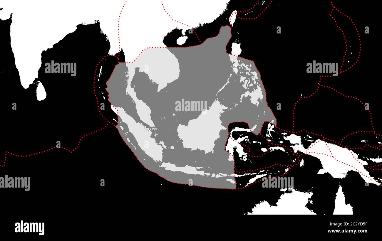 Shape of the Sunda tectonic plate with borders of surrounding plates ...