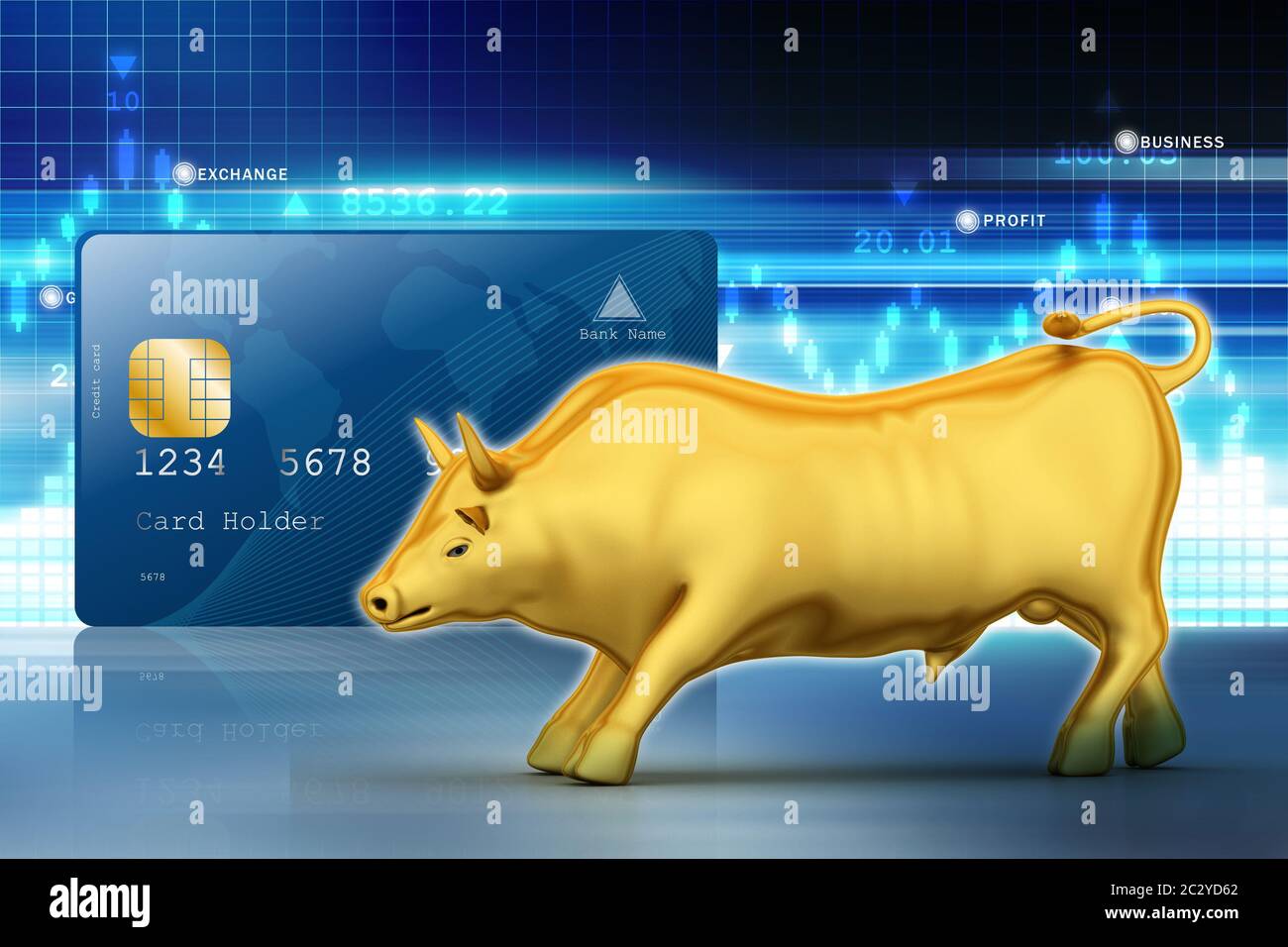 Golden bull with smart card Stock Photo - Alamy