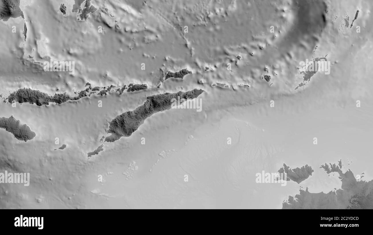 Grayscale map of the area around the Timor tectonic plate. 3D rendering ...