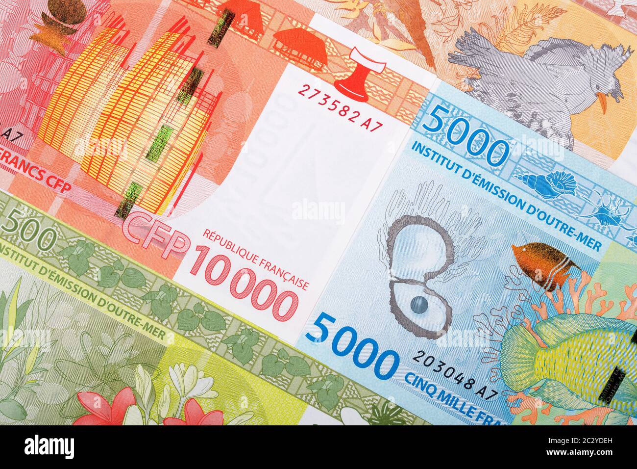 French Pacific Territories money - Franc a background Stock Photo - Alamy