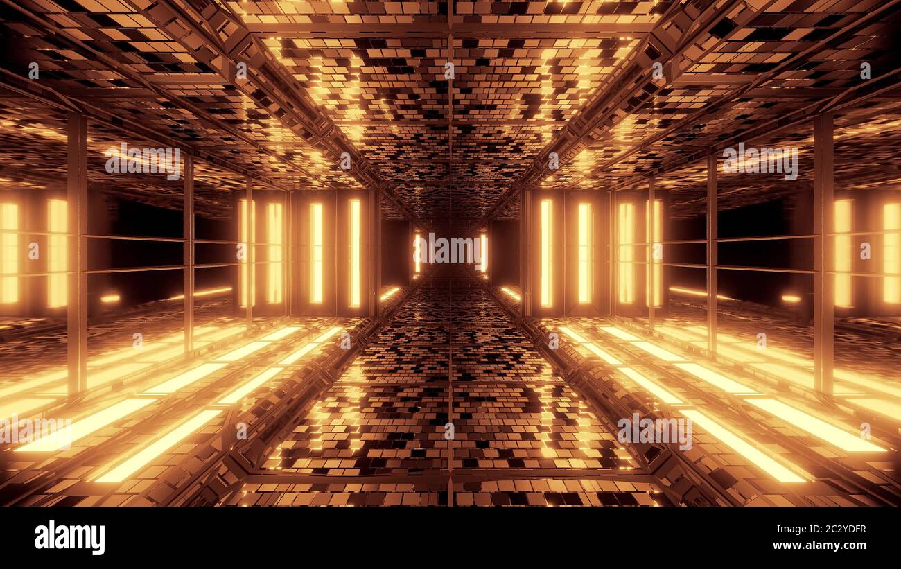 futuristic sci-fi space tunnel corridor with bricks texture 3d ...