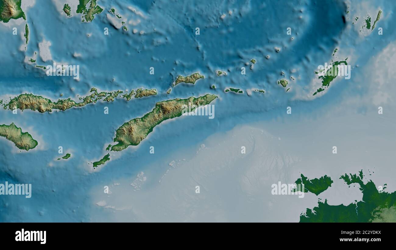 Physical map of the area around the Timor tectonic plate. 3D rendering ...