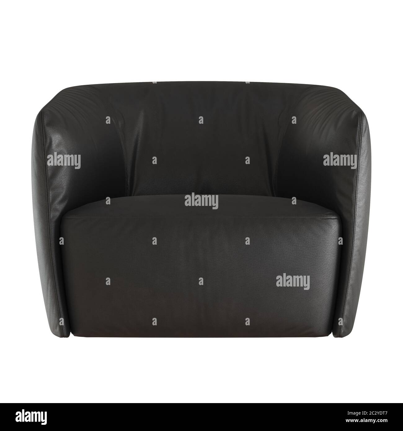 Black leather armchair front view on an isolated background. 3d ...