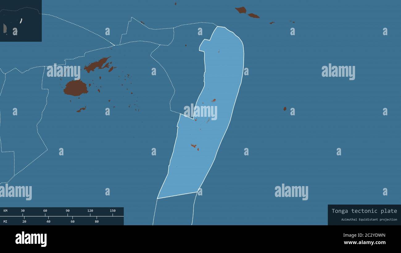 Tonga plate shape outlined on a darkened and desaturated background of ...