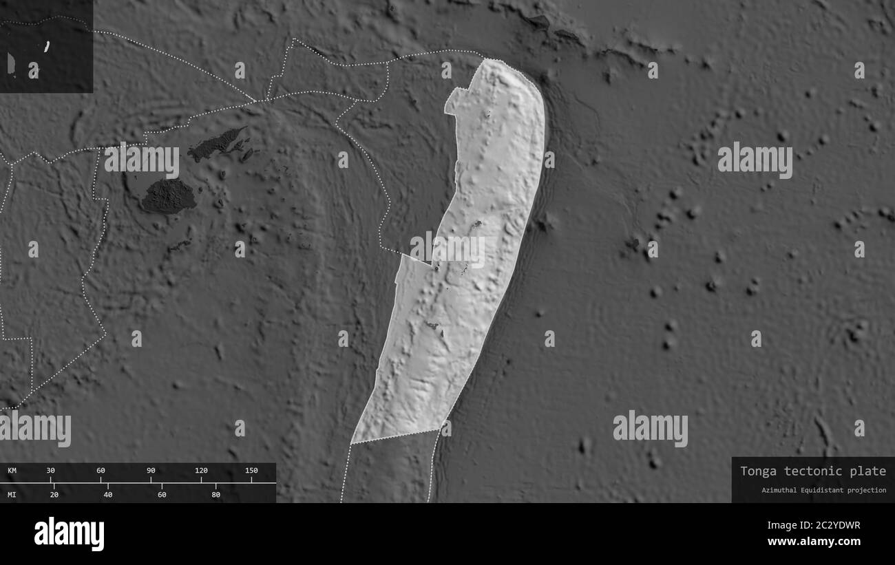 Tonga plate shape outlined on a darkened and desaturated background of ...