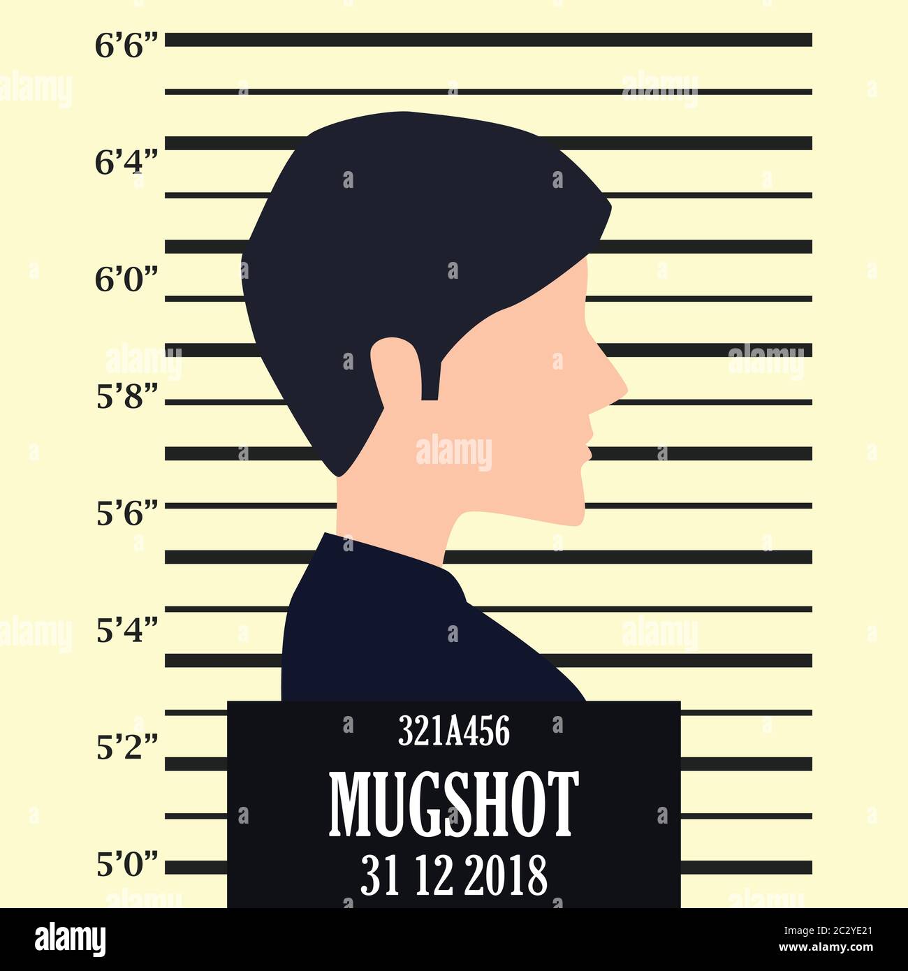 man mugshot criminal line with centimetre scale background. vector ...