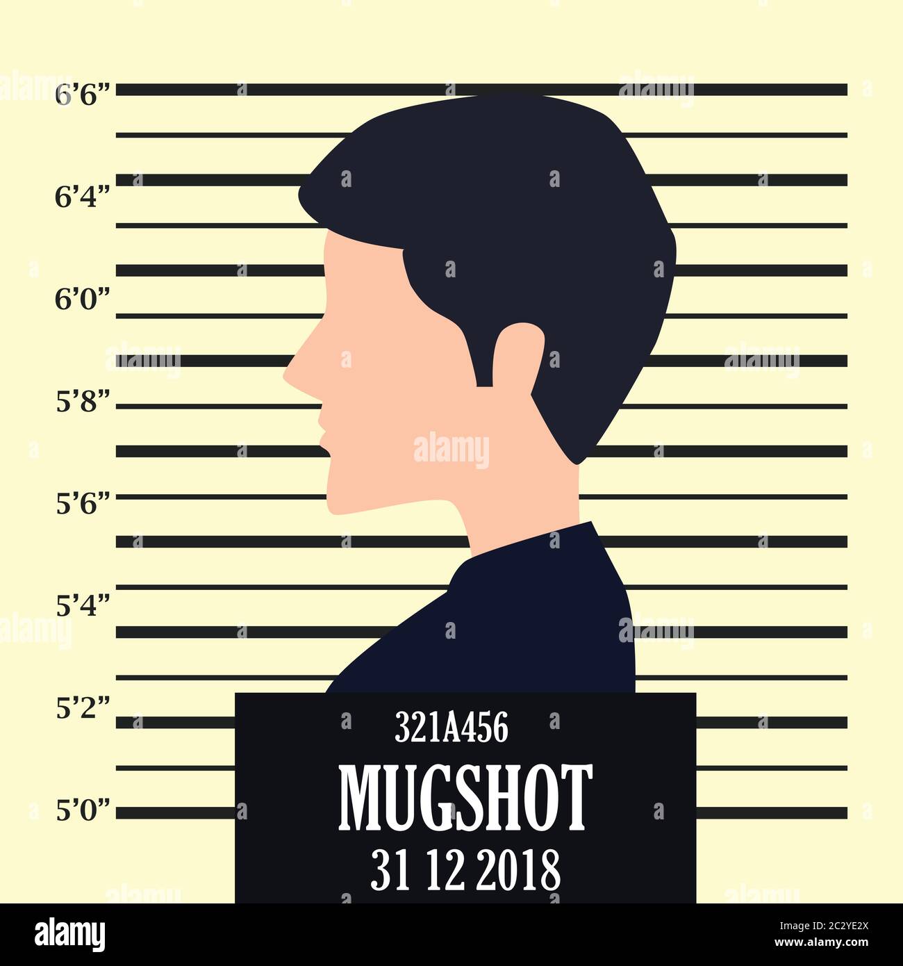 Man Mugshot Criminal Line With Centimetre Scale Background Vector Illustration Stock Vector