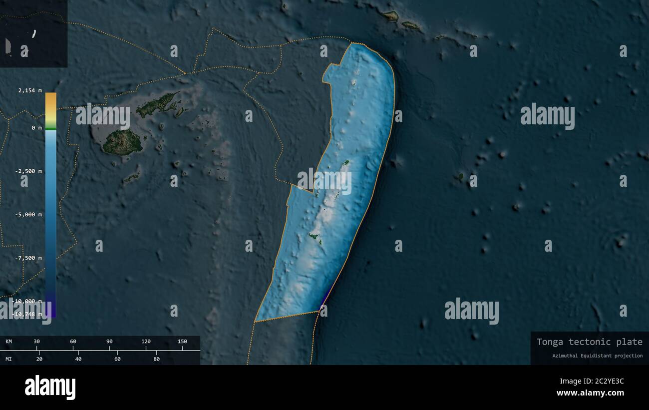 Tonga plate shape outlined on a darkened and desaturated background of ...