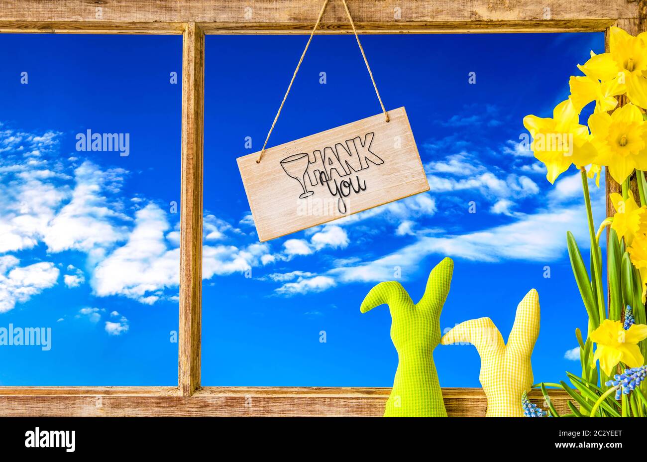 Sign With English Calligraphy Thank You. Vintage Rustic Window Frame ...