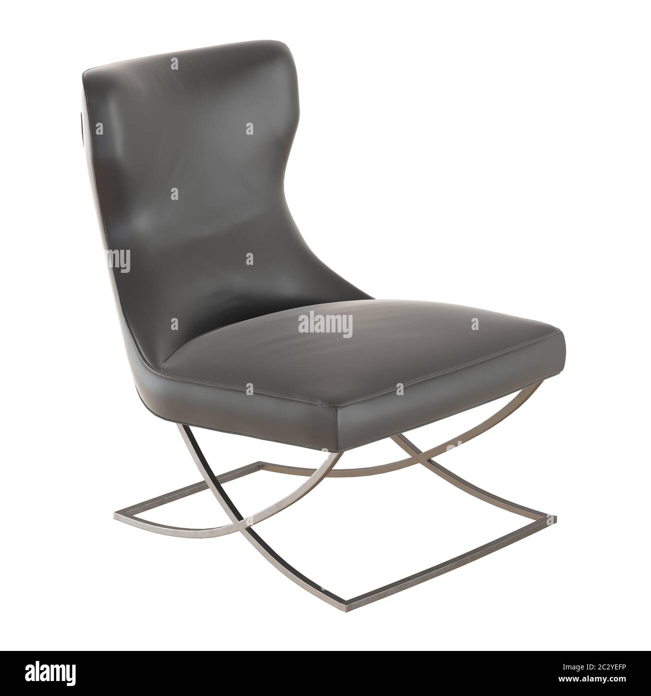 Black leather armchair on an isolated background. Side view. 3d ...