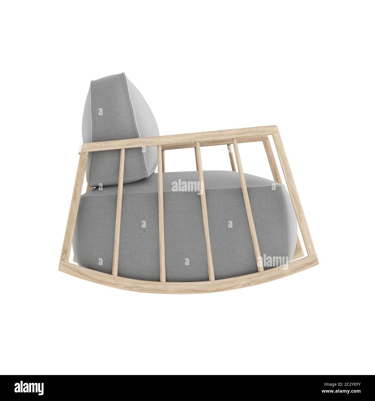 Gray soft rocking chair made of fabric on an isolated background side ...